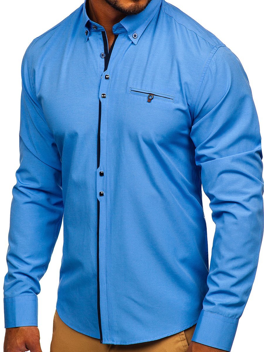 Camisa de manga larga elegante para hombre azul claro Bolf 7720 AZUL CLARO