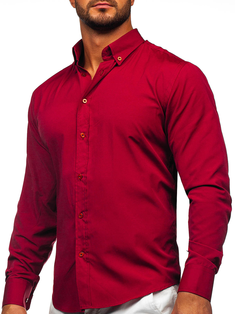 Camisa elegante de manga larga para hombre burdeos Bolf 5821-1 ROJO BURDEOS