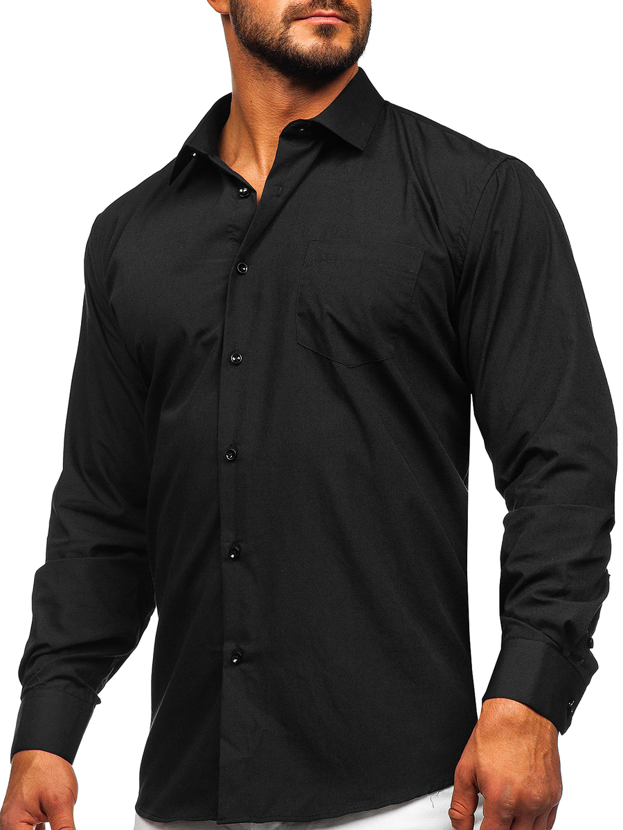 Camisa elegante de manga larga para hombre negro Bolf M14 NEGRO