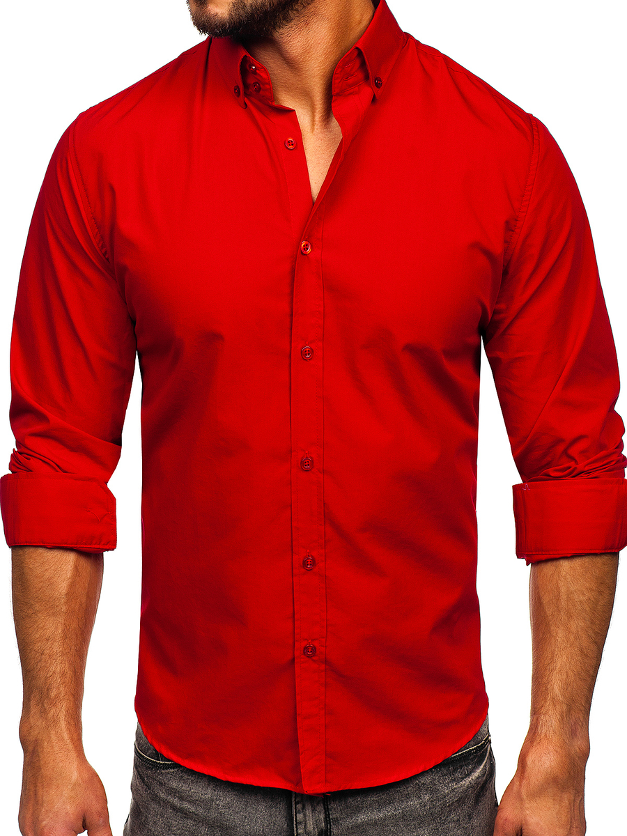 Camisa elegante de manga larga para hombre rojo Bolf 5821-1 ROJO