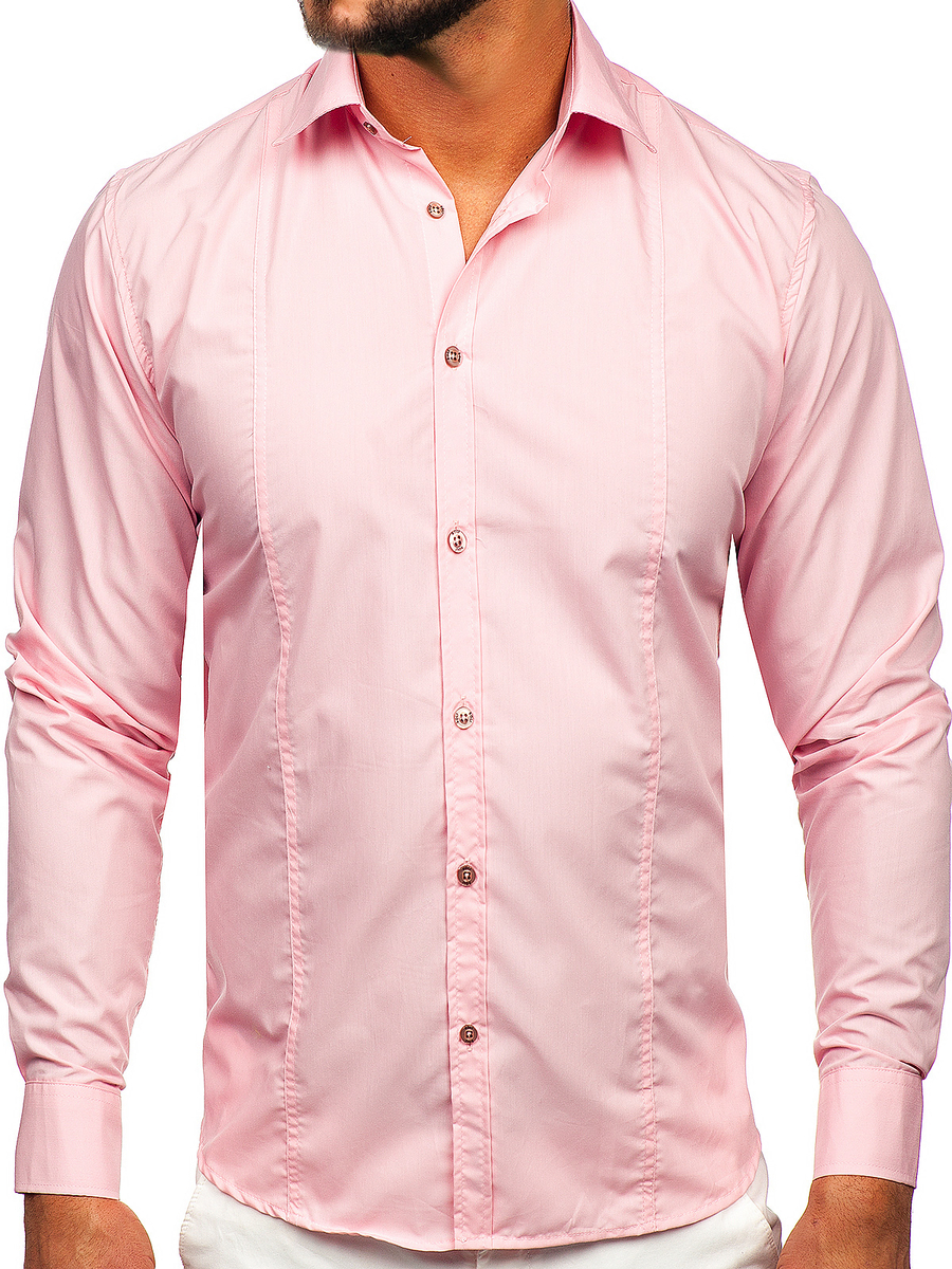 Camisa elegante de manga larga para hombre rosa Bolf 6944 ROSA