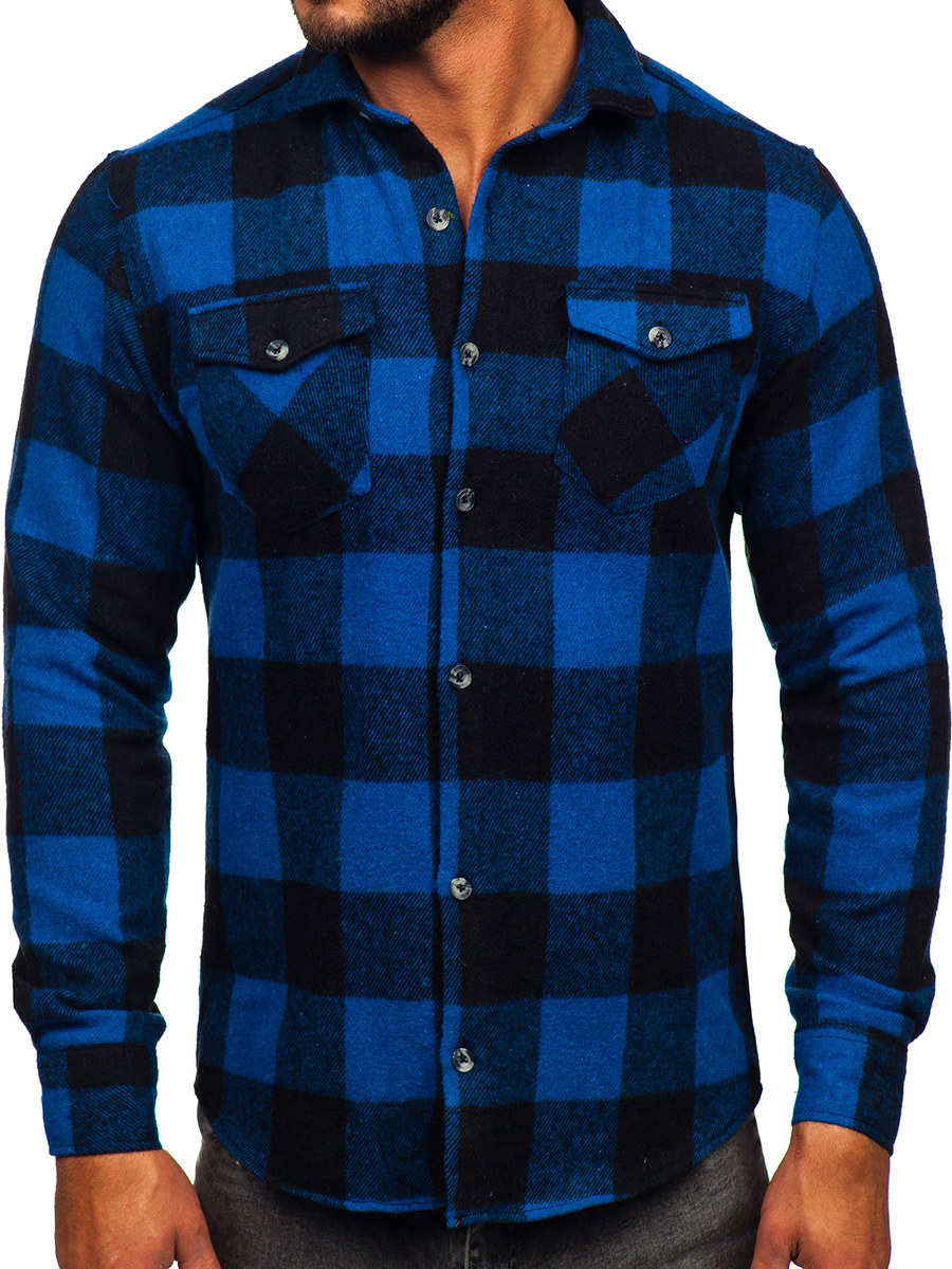 Camisa flanela de manga larga para hombre azul oscuro Bolf 20723 AZUL ...