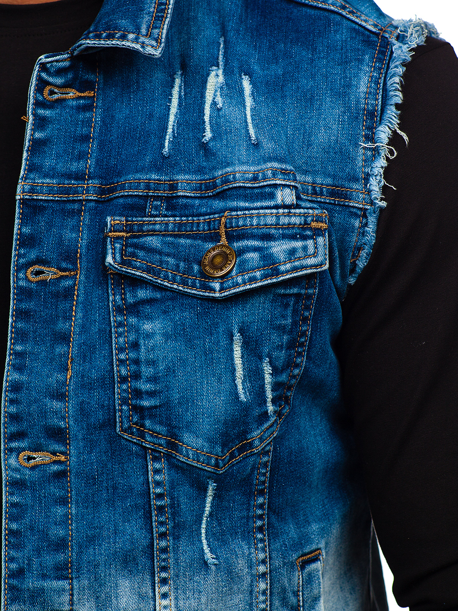 Chaleco vaquero para hombre azul oscuro Bolf G112