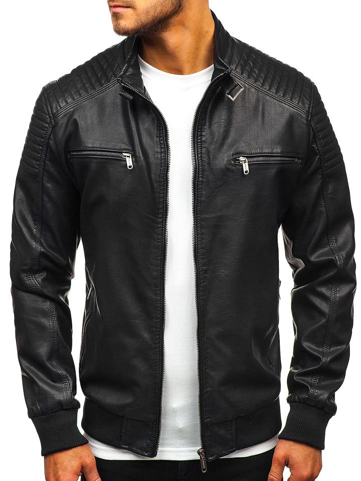 Chaqueta de cuero para hombre negra Bolf EX919