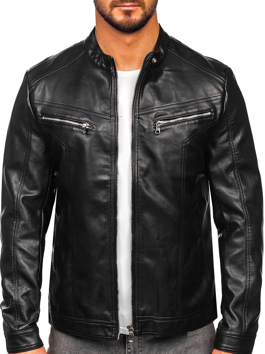 Chaqueta de cuero para hombre negro Bolf 11Z8016