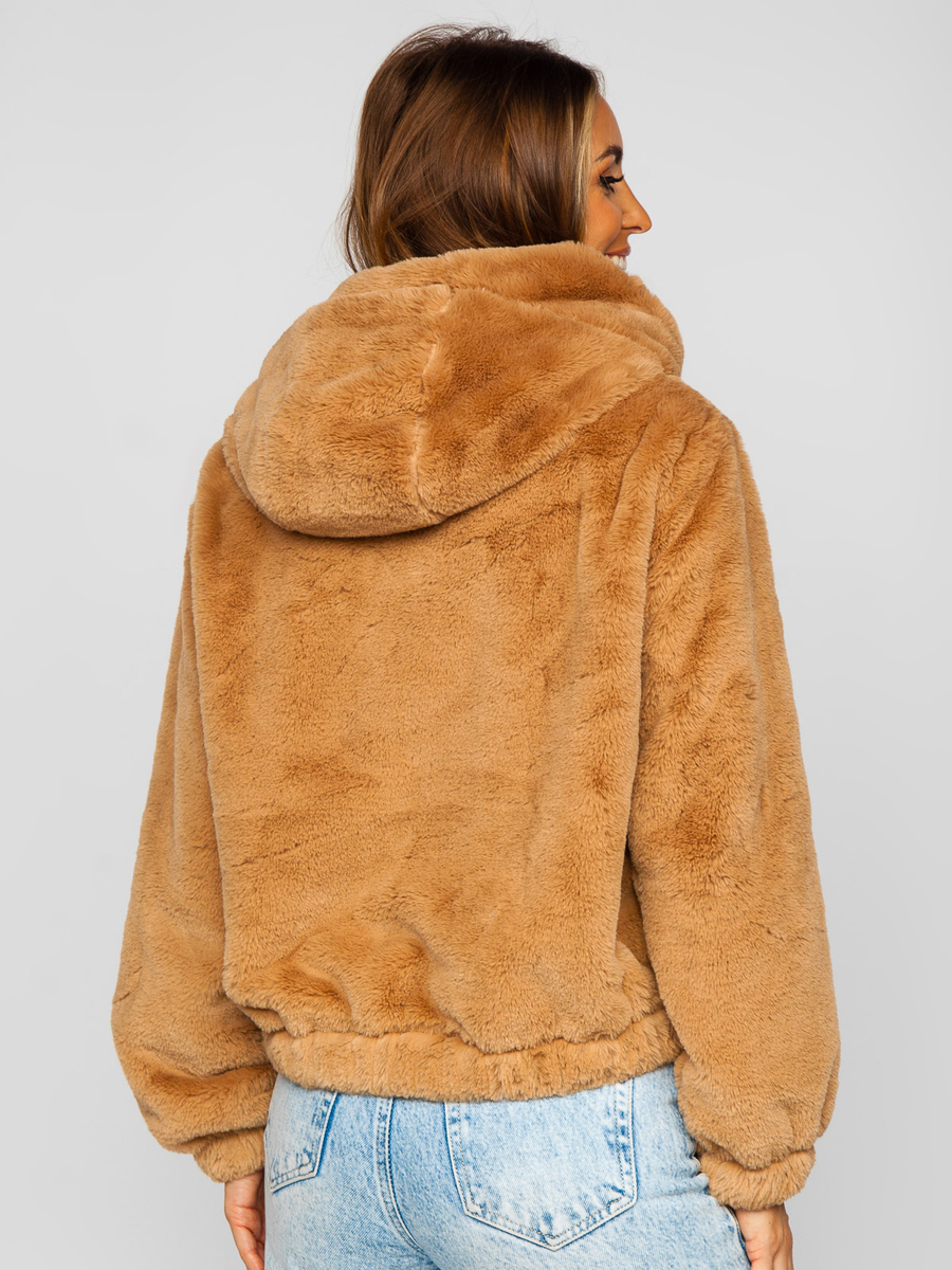 Chaqueta de entretiempo de borrego sintético para mujer camel Bolf ...