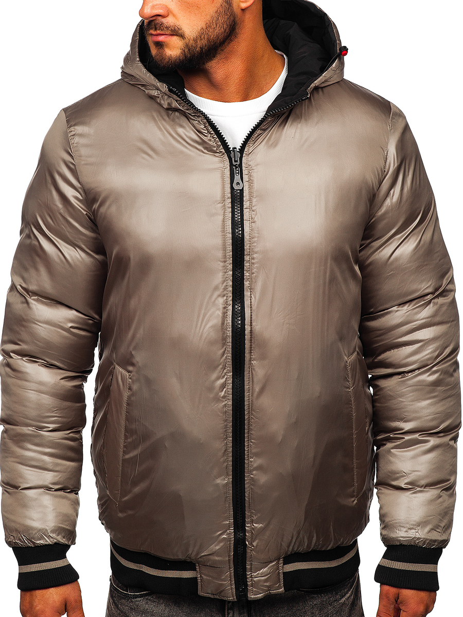 Chaqueta reversible acolchada de invierno para hombre negro y oro Bolf ...