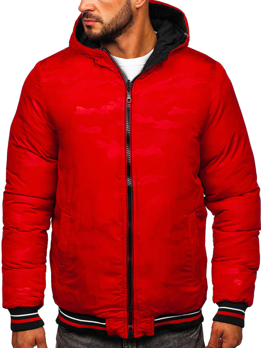 Chaqueta reversible acolchada de invierno para hombre negro y rojo Bolf ...
