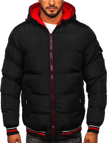Chaqueta reversible acolchada de invierno para hombre negro y rojo Bolf ...